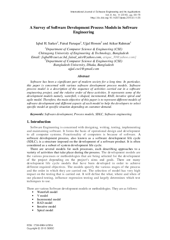 (PDF) A Survey of Software Development Process Models in Software ...