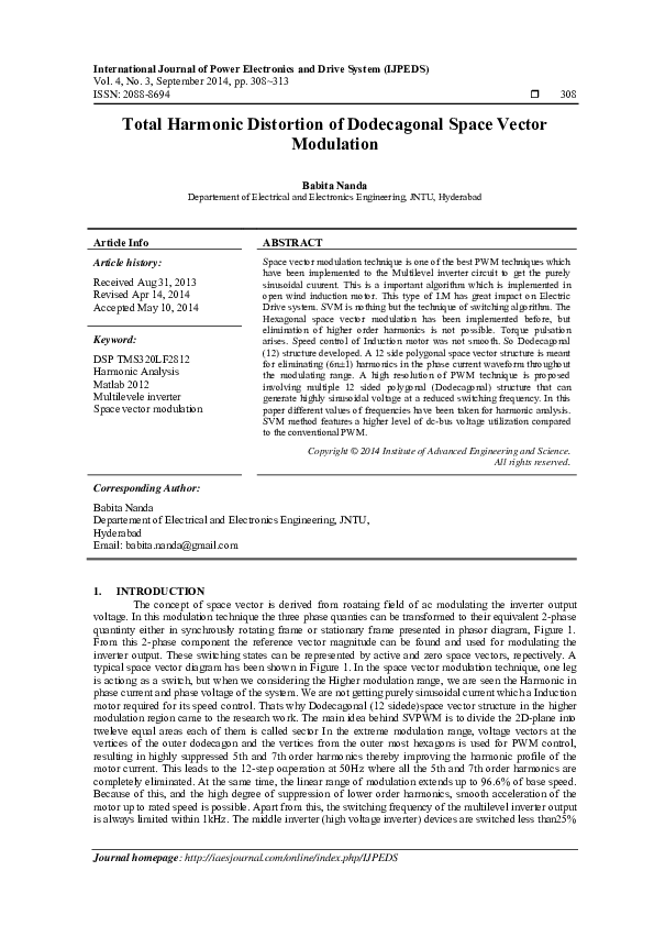 (PDF) Total Harmonic Distortion of Dodecagonal Space Vectoe Modulation