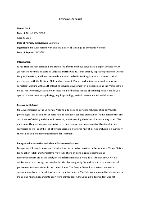 (DOC) Court Report (MSc. Forensic Psychology)