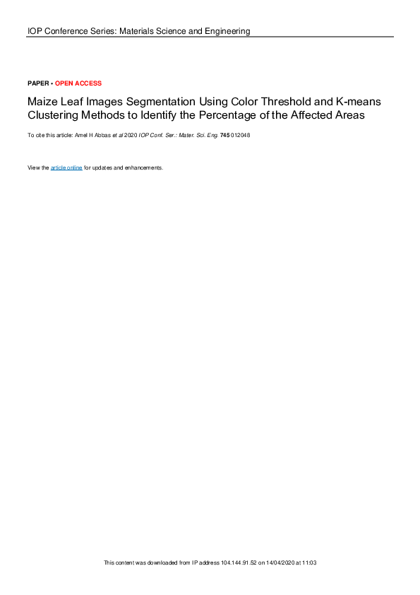 (PDF) Maize Leaf Images Segmentation Using Color Threshold and K-means ...