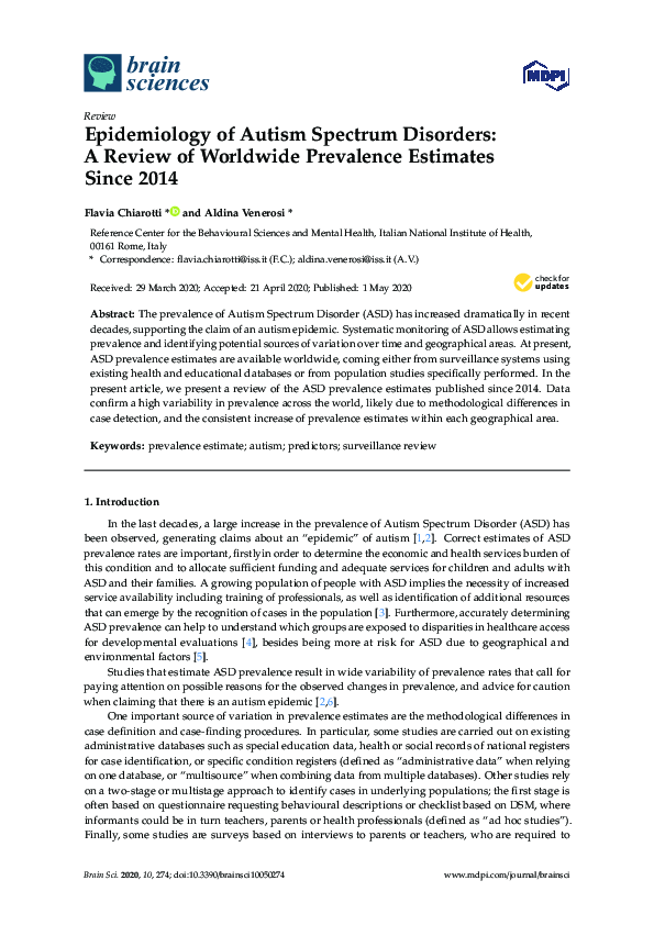 Pdf Epidemiology Of Autism Spectrum Disorders A Review Of Worldwide Prevalence Estimates
