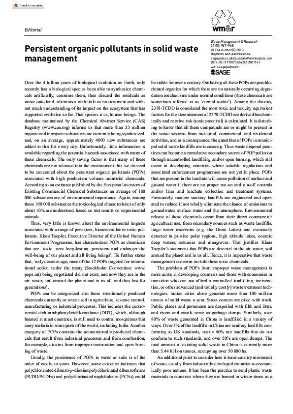 (PDF) Persistent organic pollutants in solid waste management