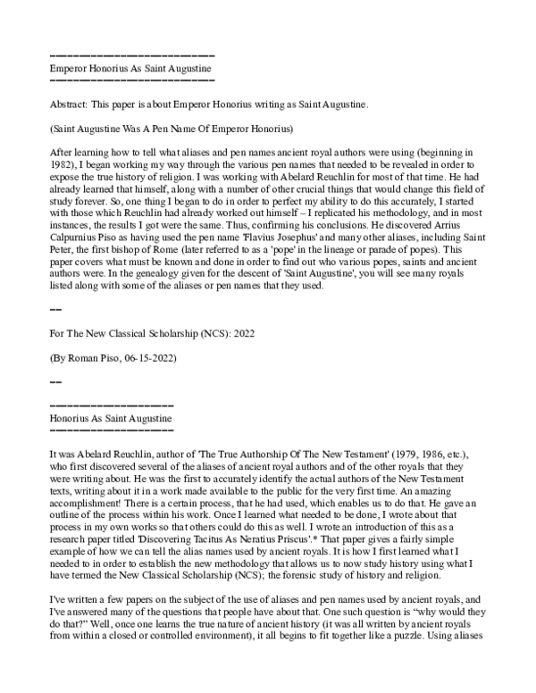 (PDF) Emperor Honorius As Saint Augustine