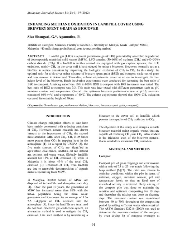 (PDF) Enhancing Methane Oxidation in Landfill Cover Using Brewery Spent ...