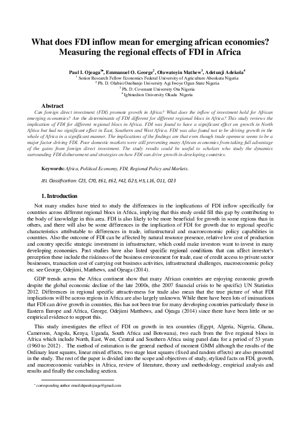 (PDF) What Does FDI Inflow Mean For Emerging African Economies ...