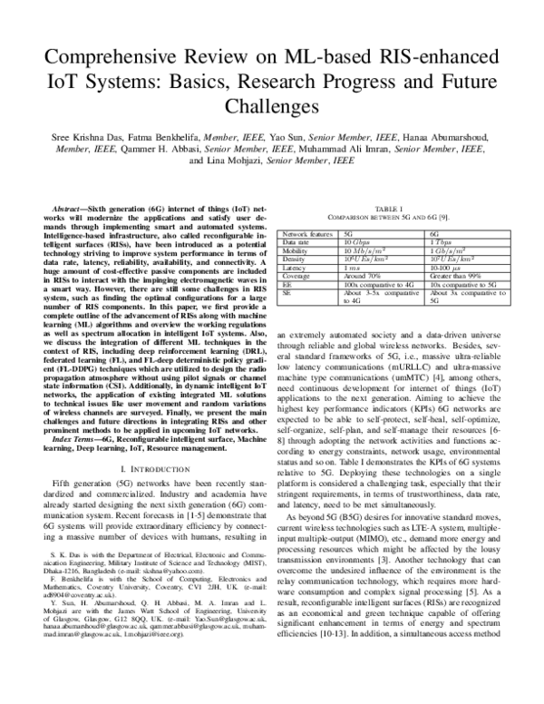 (PDF) Comprehensive Review on ML-based RIS-enhanced IoT Systems: Basics, Research Progress and ...
