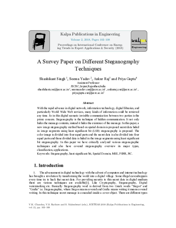 (PDF) A Survey Paper on Different Steganography Techniques