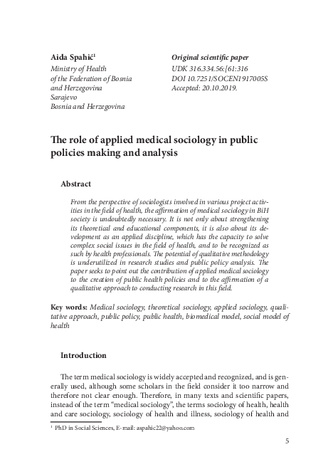 (PDF) The role of applied medical sociology in public policies making ...