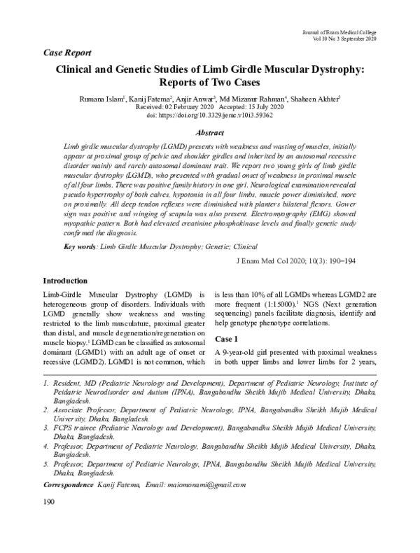 (PDF) Clinical and Genetic Studies of Limb Girdle Muscular Dystrophy ...
