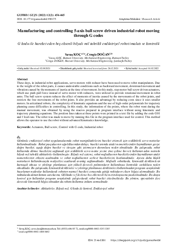 (PDF) Manufacturing and controlling 5-axis ball screw driven industrial ...