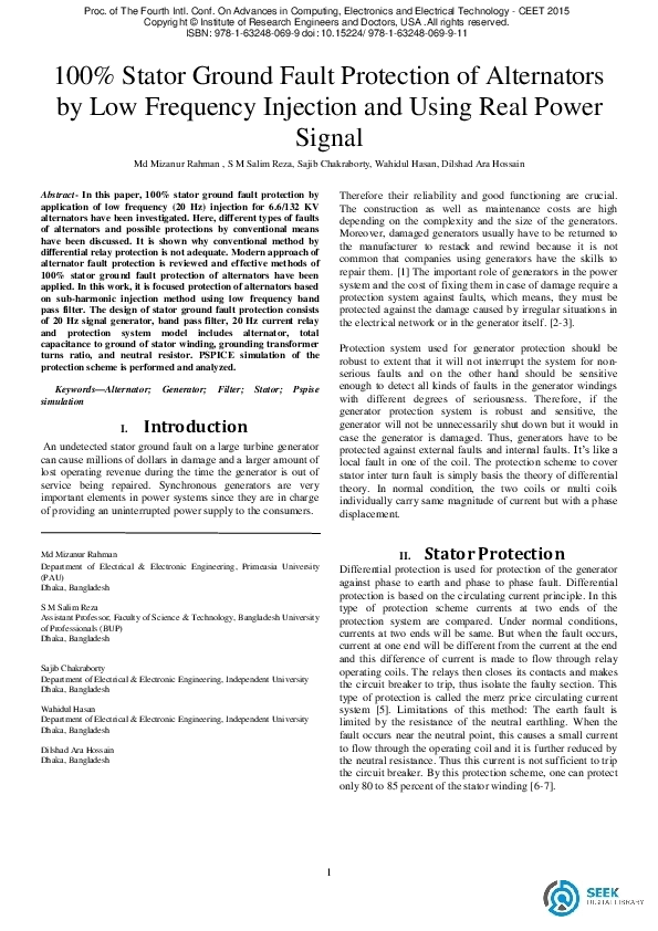 (PDF) 100 Stator Ground Fault Protection of Alternators by Low ...