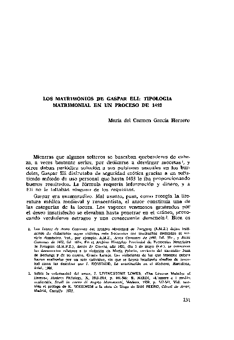 (PDF) Los matrimonios de Gaspar Eli: Tipología matrimonial en un ...