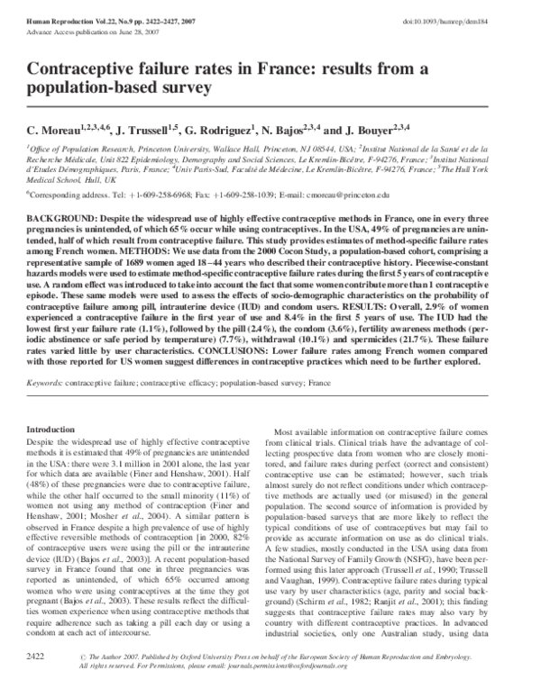 (PDF) Contraceptive failure rates in France: results from a population ...