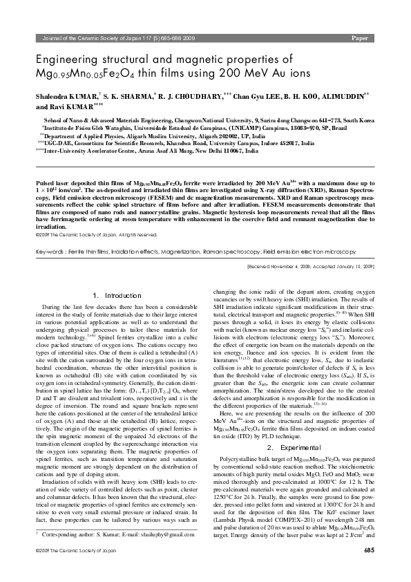 (PDF) Engineering structural and magnetic properties of Mg0.95Mn0.05Fe2O4 thin films using 200 ...