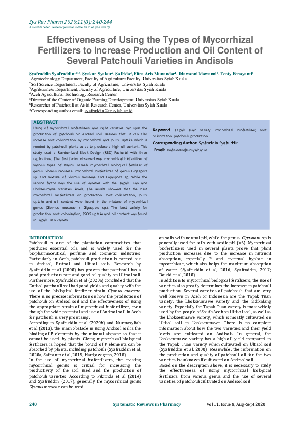 (PDF) Effectiveness of Using the Types of Mycorrhizal Fertilizers to ...