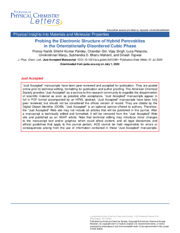 (PDF) Probing the Electronic Structure of Hybrid Perovskites in the ...