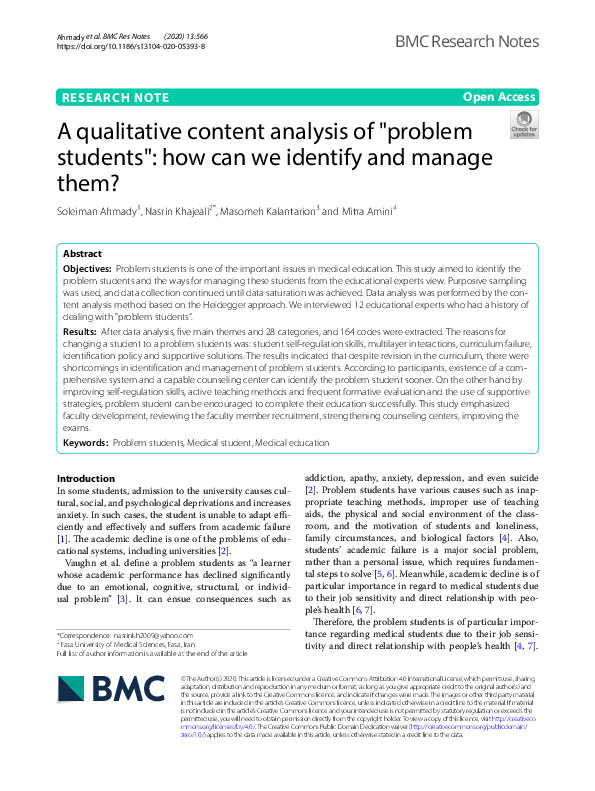 (PDF) A qualitative content analysis of "problem students": how can we ...