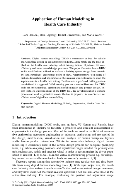 (PDF) Application of Human Modelling in Health Care Industry