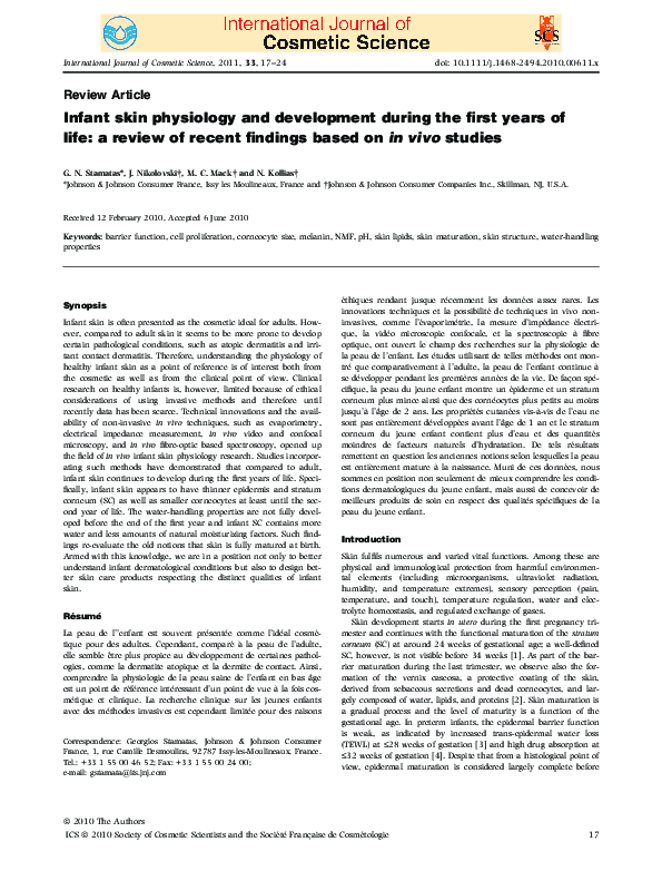 (PDF) Infant skin physiology and development during the first years of ...