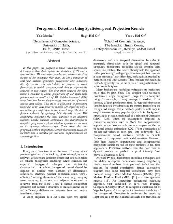 (PDF) Foreground detection using spatiotemporal projection kernels