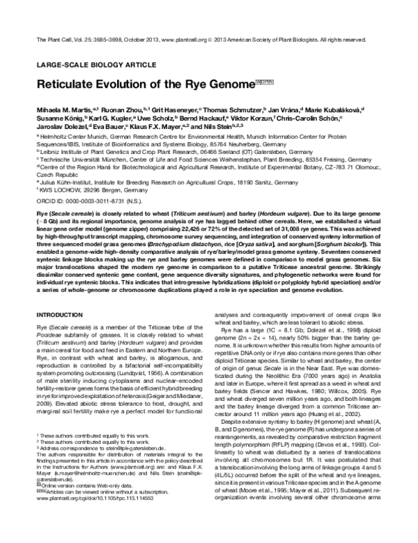 (PDF) Reticulate Evolution of the Rye Genome