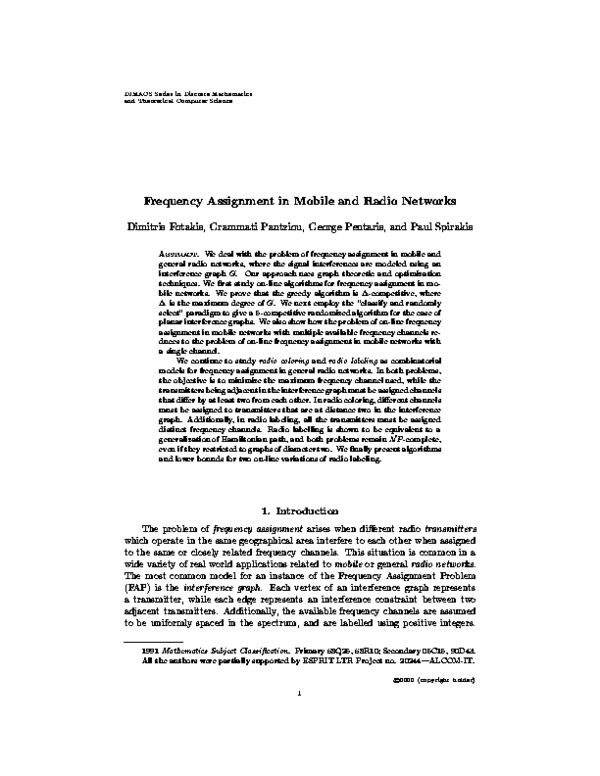 (PDF) Frequency assignment in mobile and radio networks