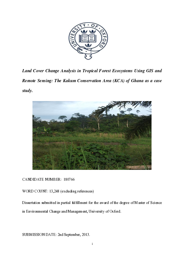 (PDF) Land Cover Change Analysis in Tropical Forest Ecosystems Using ...