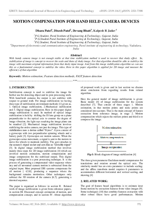 (PDF) Motion Compensation for Hand Held Camera Devices