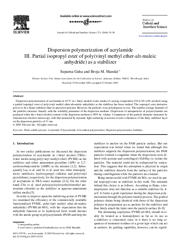 (PDF) Dispersion polymerization of acrylamide