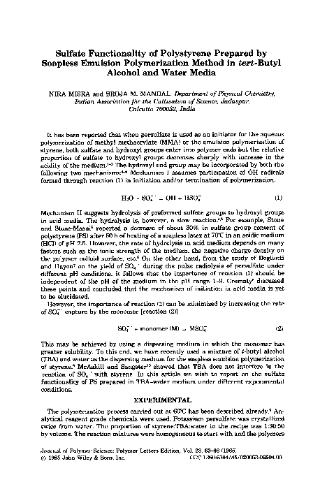 (PDF) Sulfate functionality of polystyrene prepared by soapless ...