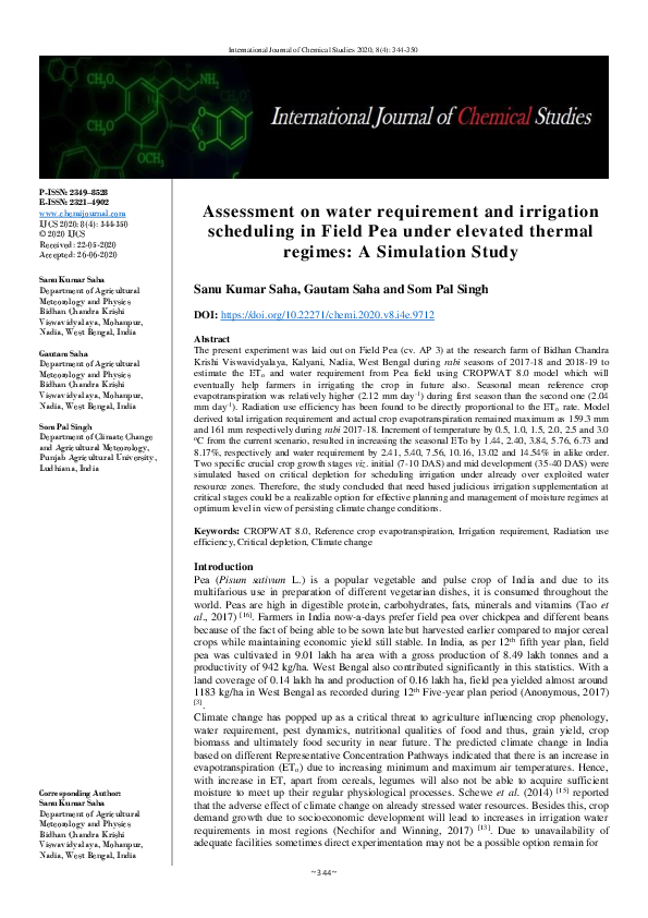 (PDF) Assessment on water requirement and irrigation scheduling in ...