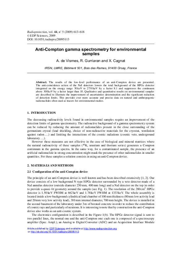 (PDF) Anti-Compton gamma spectrometry for environmental samples