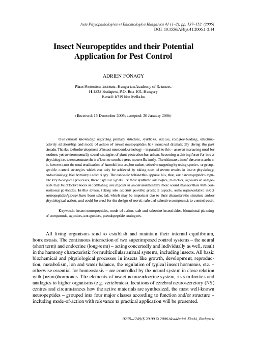 (PDF) Insect Neuropeptides and their Potential Application for Pest Control