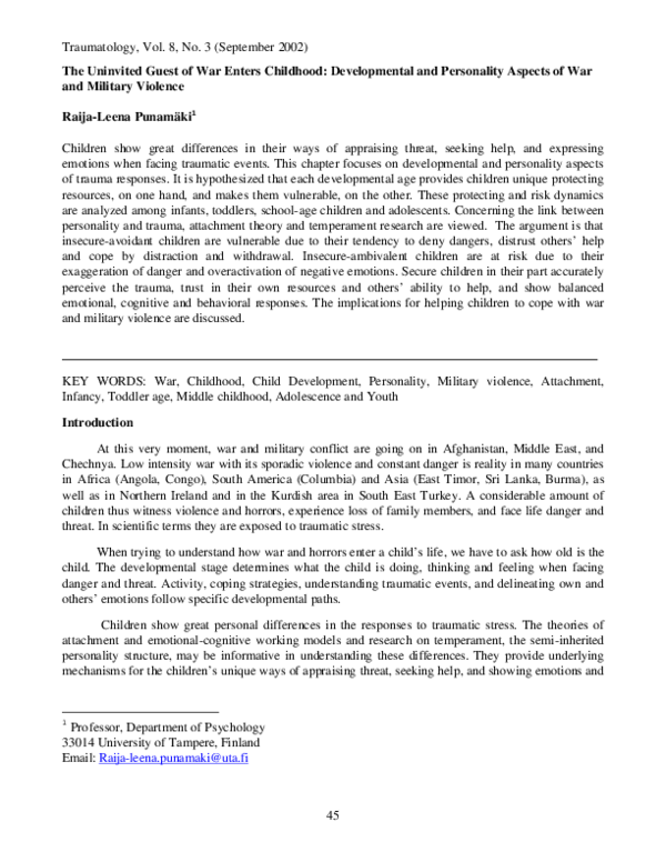 (PDF) The uninvited guest of war enters childhood: Developmental and ...