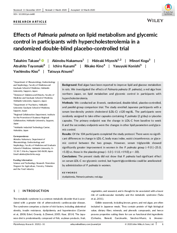 (PDF) Effects of Palmaria palmata on lipid metabolism and glycemic ...