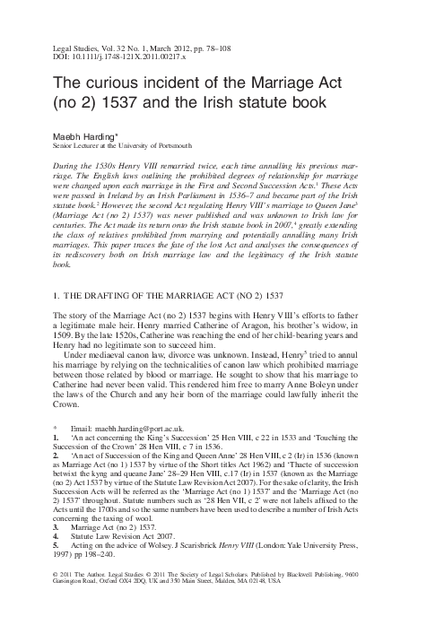 (PDF) The curious incident of the Marriage Act (no 2) 1537 and the ...