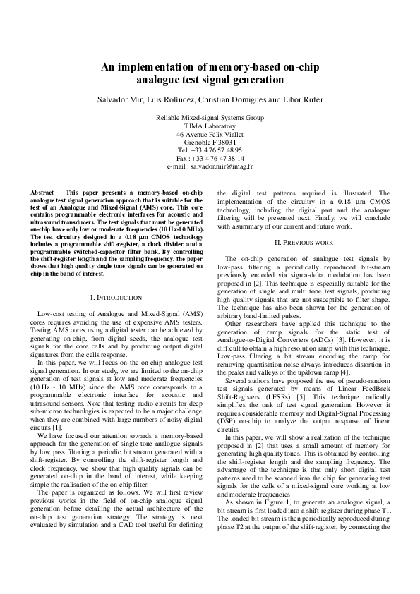 (PDF) An implementation of memory-based on-chip analogue test signal ...