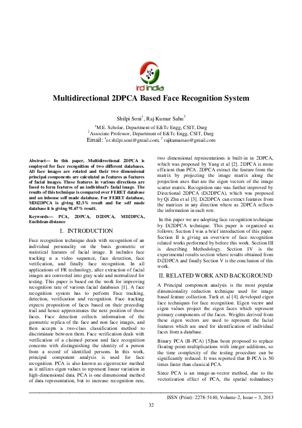 (PDF) Multidirectional 2DPCA Based Face Recognition System