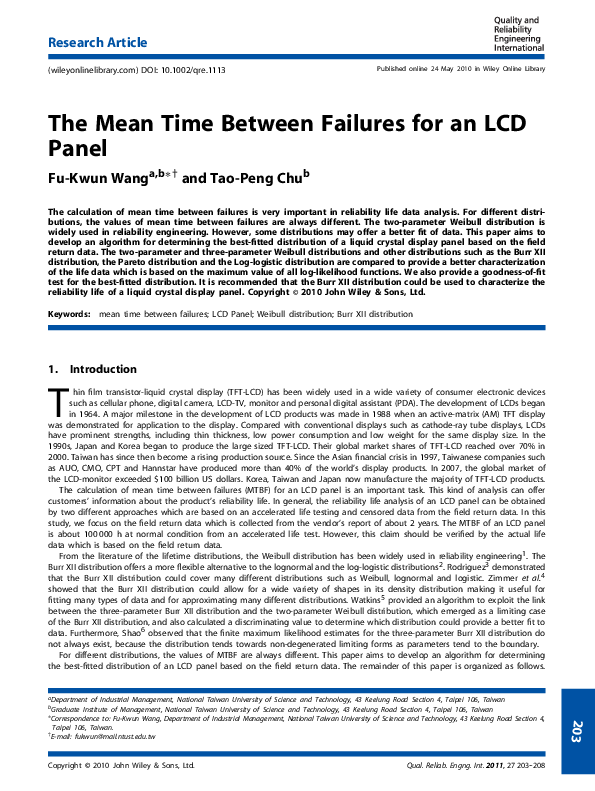(PDF) The mean time between failures for an LCD panel