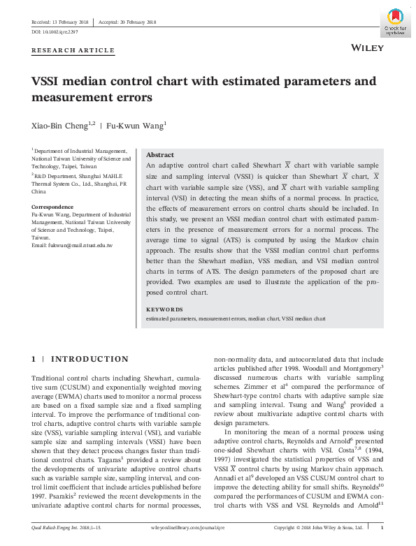 (PDF) VSSI median control chart with estimated parameters and measurement errors