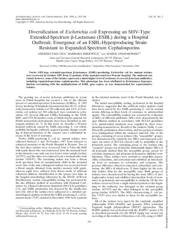 (PDF) Diversification of Escherichia coliExpressing an SHV-Type ...