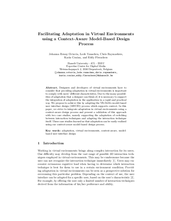 (PDF) Facilitating Adaptation in Virtual Environments Using a Context-Aware Model-Based Design ...