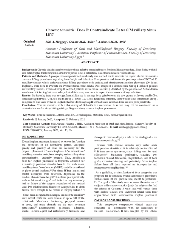 (PDF) Chronic Sinusitis: Does It Contraindicate Lateral Maxillary Sinus ...
