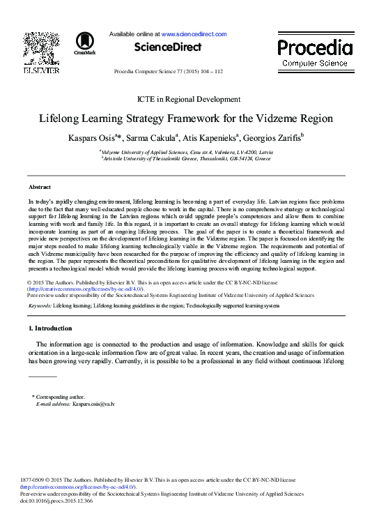(PDF) Lifelong Learning Strategy Framework for the Vidzeme Region