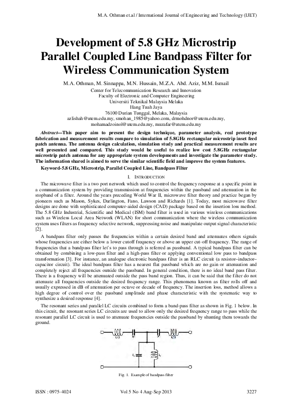 (PDF) Development of 5.8 GHz Microstrip Parallel Coupled Line Bandpass ...