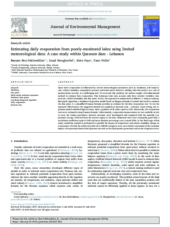 (PDF) Estimating daily evaporation from poorly-monitored lakes using ...