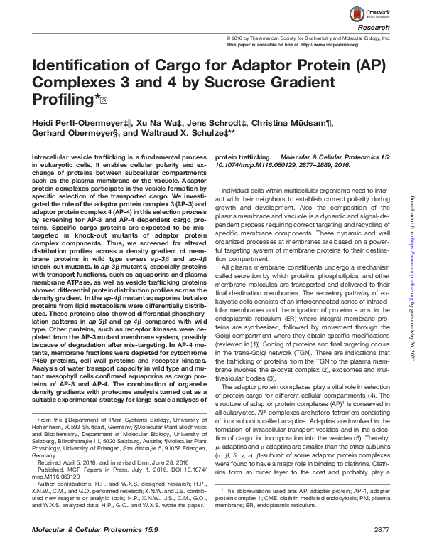 (PDF) Identification of Cargo for Adaptor Protein (AP) Complexes 3 and ...