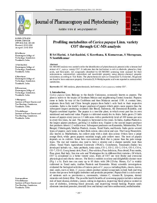 (PDF) Profiling metabolites of Carica papaya Linn. variety CO7 through ...