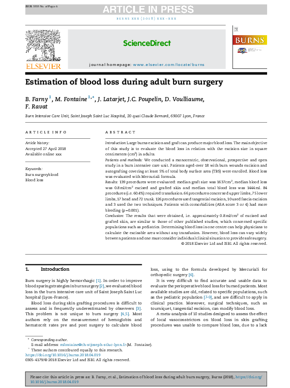 (PDF) Estimation of blood loss during adult burn surgery