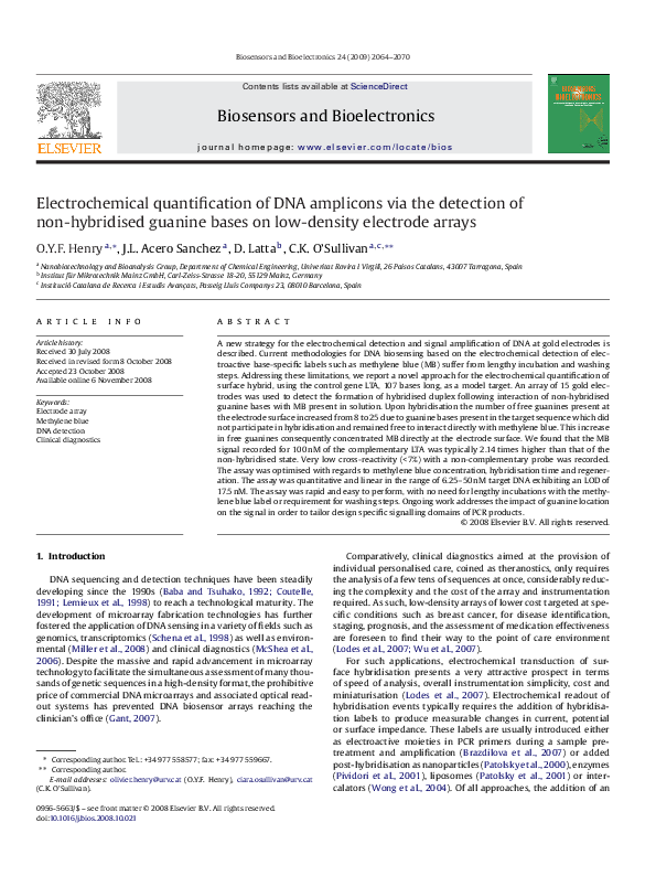(PDF) Electrochemical quantification of DNA amplicons via the detection ...
